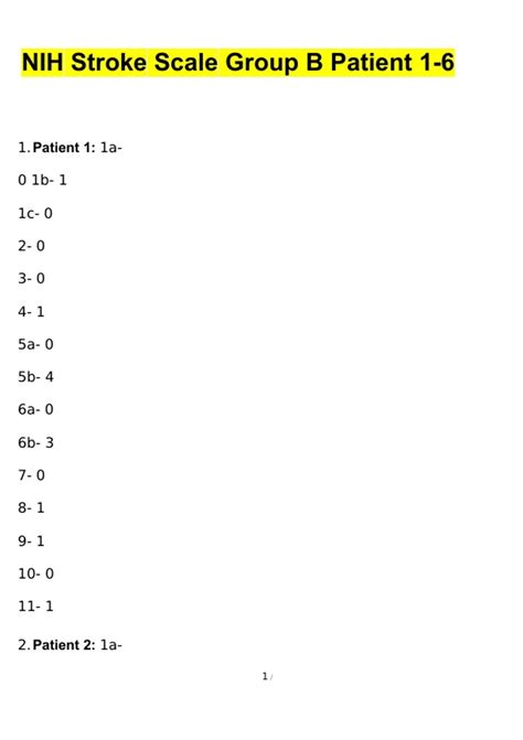 Nih Stroke Scale Group B Patient 1 6 Questions And Answers Latest Correct Answers Nih Stroke