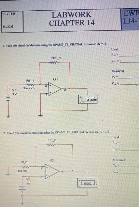 Solved 1 Build This Circuit In Multisim Asing The Opamp3t