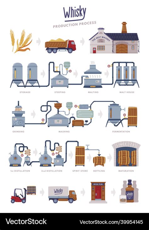 Whiskey Production Process With Distillation Vector Image