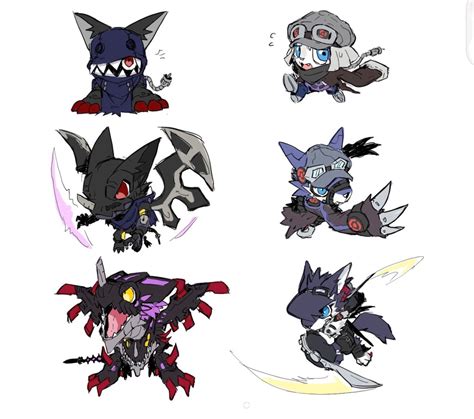 Offmon Hackmon Raidramon Shutmon Revivemon And 1 More Digimon And 1 More Drawn By Kinef
