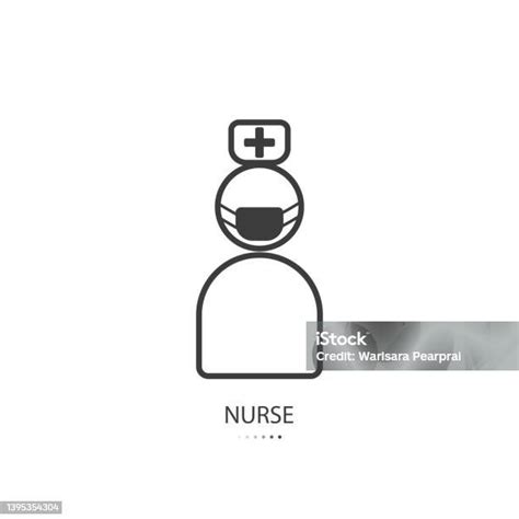 흰색 배경에 고립 된 간호사의 검은 선 아이콘 벡터 일러스트레이션 간호사에 대한 스톡 벡터 아트 및 기타 이미지 간호사 간호조무사 건강 진단 Istock