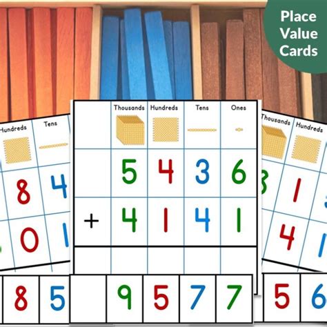 Static Addition Place Value Operation Math Cards 4 Digit Numbers Montessori Nature