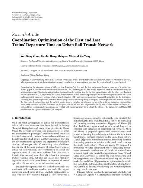 Pdf Coordination Optimization Of The First And Last Trains Departure Time On Urban Rail