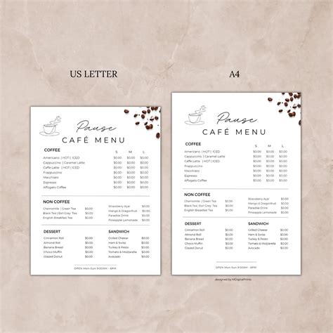 Cafe Menu Canva Template Coffee Shop Menu Editable Template Etsy