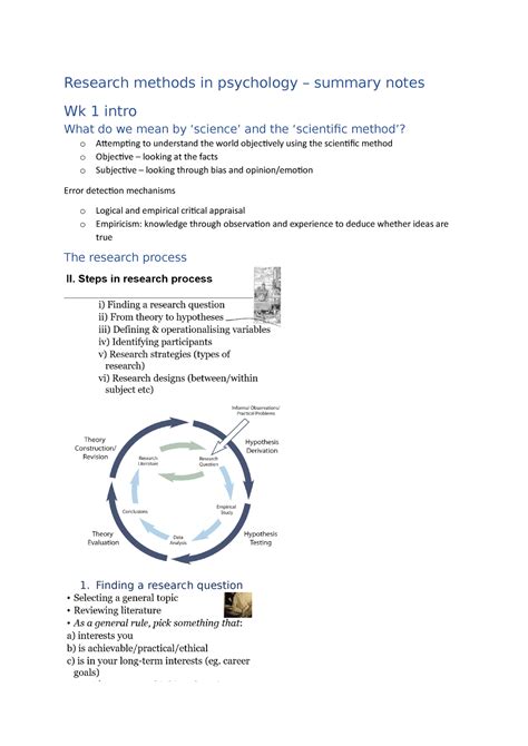 Research Methods In Psychology Summary Notes Research Methods In Psychology Summary Notes Wk
