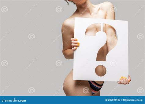 Nude Girl Holding Stencil Question Mark Character Stock Photo Image Of Glamour Petite