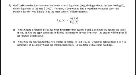 Solved 3 Matlab Contains Functions To Calculate The Natural