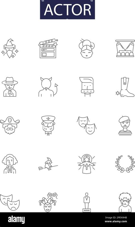 Actor Line Vector Icons And Signs Artist Performer Thespian Role Player Actorly Star