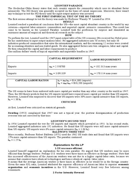 New Leontief Paradox Pdf Labour Economics Inputoutput Model