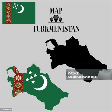 투르크 메니스탄 개요 세계지도 벡터 일러스트 크리에이티브 디자인 내부 의 국기와 윤곽 실루엣 배경에 고립 개체 요소 국가 설정에서 기호 가정 생활에 대한 스톡 벡터 아트 및