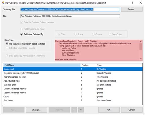 Data Import Dialog HD Calc Help System