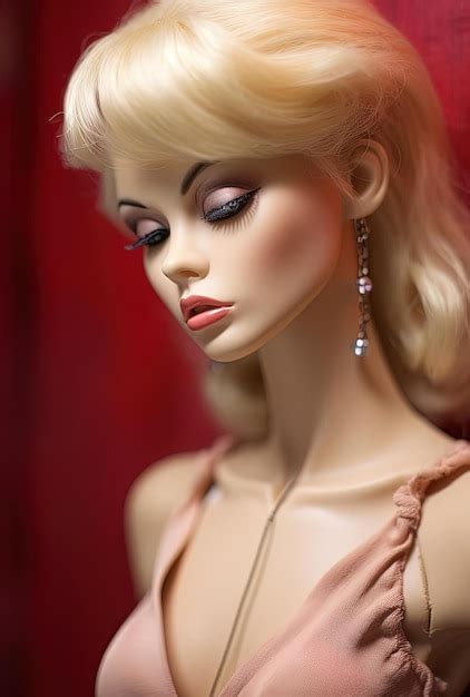 Premium Ai Image A Blonde Mannequin Barbie Doll With Pierced Ears In The Style Of Webcam