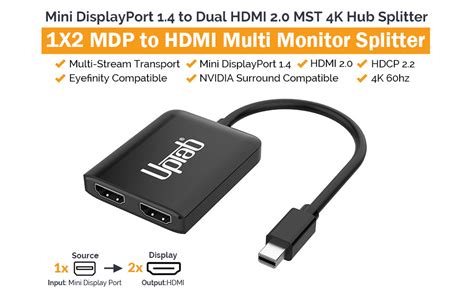 Amazon Com UPTab Mini DisplayPort To Dual HDMI K Hz Adapter Multi Stream Transport MST Hub
