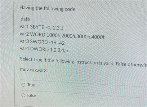 Solved Having The Following Code Data Var1 Sbyte 4 231