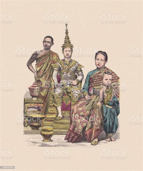 19세기 아시안 의상 태국 수작업으로 된 나무 조각 C1880 출판 태국에 대한 스톡 벡터 아트 및 기타 이미지 태국 태국 문화 색칠한 이미지 Istock