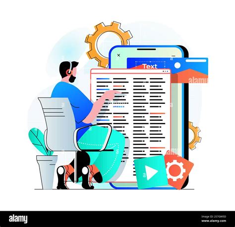 App Development Concept In Modern Flat Design Man Developer Coding