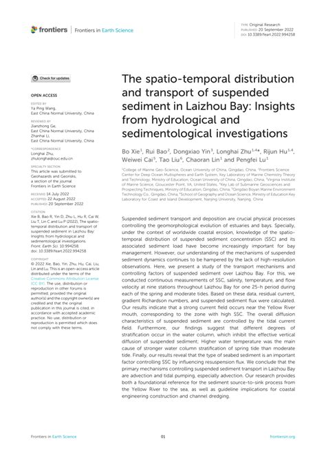 Pdf The Spatio Temporal Distribution And Transport Of Suspended