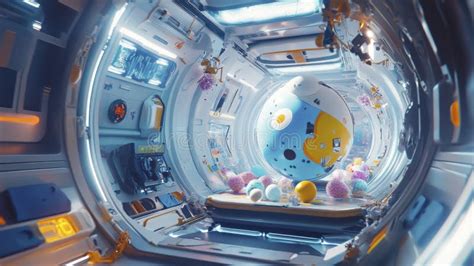Futuristic Spaceship Interior With Colorful Spheres Stock Illustration Illustration Of Bright