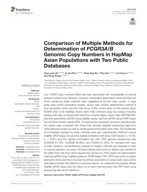 Pdf Comparison Of Multiple Methods For Determination Of Fcgr3ab
