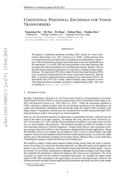Conditional Positional Encoding Fot Vit Pdf Computational