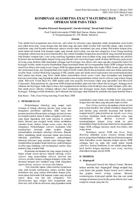 Pdf Kombinasi Algoritma Exact Matching Dan Operasi Xor Pada Teks