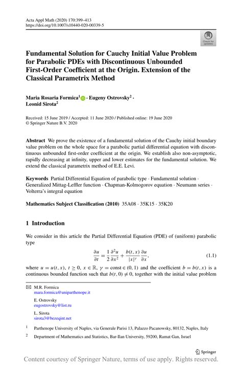 fundamental solution for cauchy initial value problem for parabolic