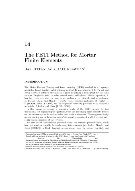 Pdf The Feti Method For Mortar Finite Elements