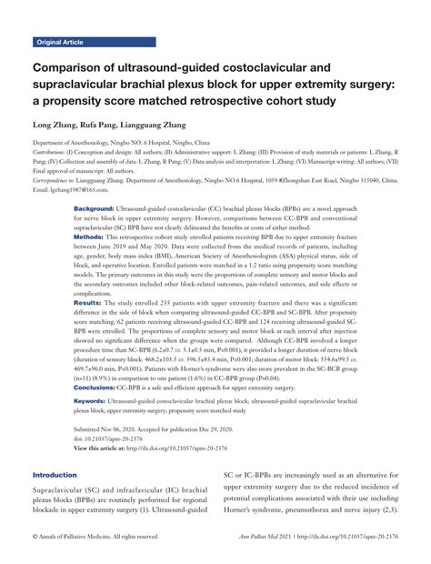 Pdf Comparison Of Ultrasound Guided Costoclavicular And Supraclavicular Brachial Plexus Block