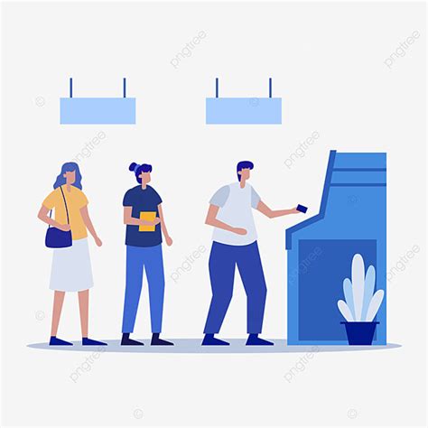 은행 인물 줄 서서 인출 Atm 기계 저금 개념 삽화 돈 일러스트 사람 일러스트 캐릭터 일러스트 Atm 기계 빼다 Png