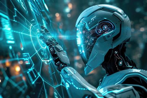 Premium Ai Image 3d Rendering Robot Working With Digital Display