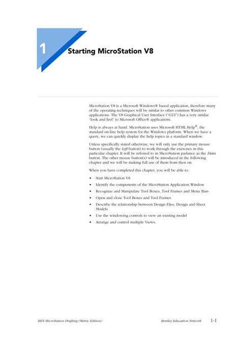Pdf 1 Starting Microstation V8 Training Materials · Ben