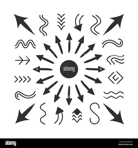 Simple Lines Hand Drawn Black Arrows Doodle Style Set Vector Graphics Illustrations Stock Vector