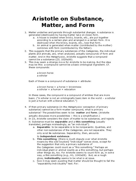 Aristotle On Substance Matter And Form Pdf Substance Theory Matter