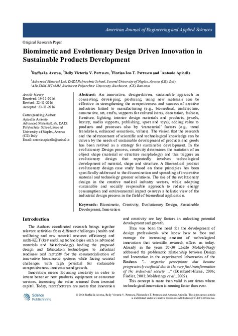 Pdf Biomimetic And Evolutionary Design Driven Innovation In