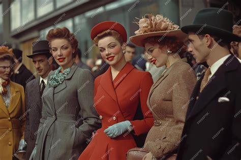 Una Elegante Escena De La Moda De Los Años 50 Con Un Grupo De Personas