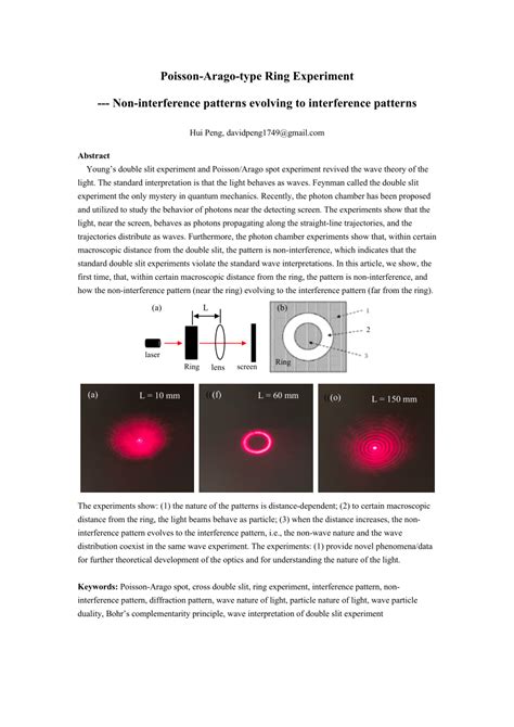 Pdf Poisson Arago Type Ring Experiment Non Interference Patterns