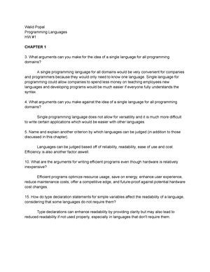 HW 1 Programming Languages Walid Popal Programming Languages HW