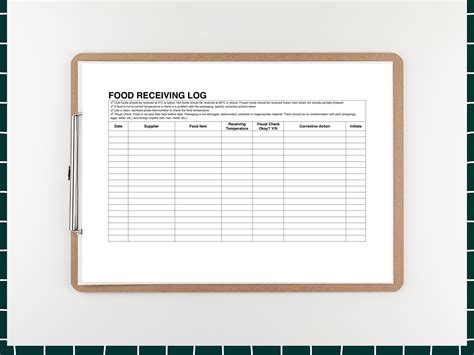 Restaurant Food Receiving Log Haccp Food Temperature Log Template Food Safety Record