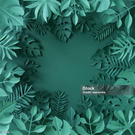 3d 렌더링 열 대 종이 잎 블루 장면 배경 정글 프레임 0명에 대한 스톡 사진 및 기타 이미지 0명 3차원 형태 계절 Istock