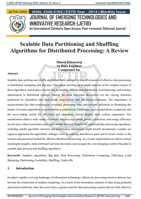 Pdf Scalable Data Partitioning And Shuffling Algorithms For Distributed Processing A Review