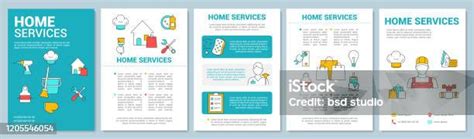홈 서비스 브로셔 템플릿 레이아웃입니다 핸디 전단지 소책자 선형 그림이있는 전단지 인쇄 디자인 아파트 청소 잡지 연례 보고서