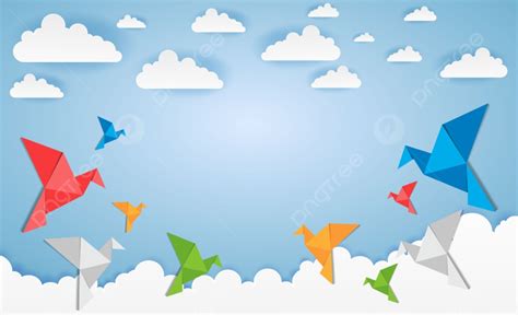 종이 접기 구름으로 다채로운 새를 만든 종이 접기 초록 파리 배경 배경 일러스트 및 사진 무료 다운로드 Pngtree