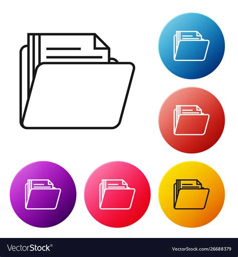 Black Line Document Folder Icon Isolated On White Vector Image