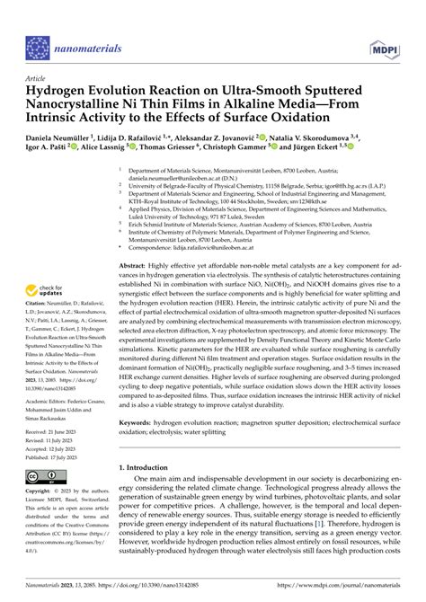 Pdf Hydrogen Evolution Reaction On Ultra Smooth Sputtered