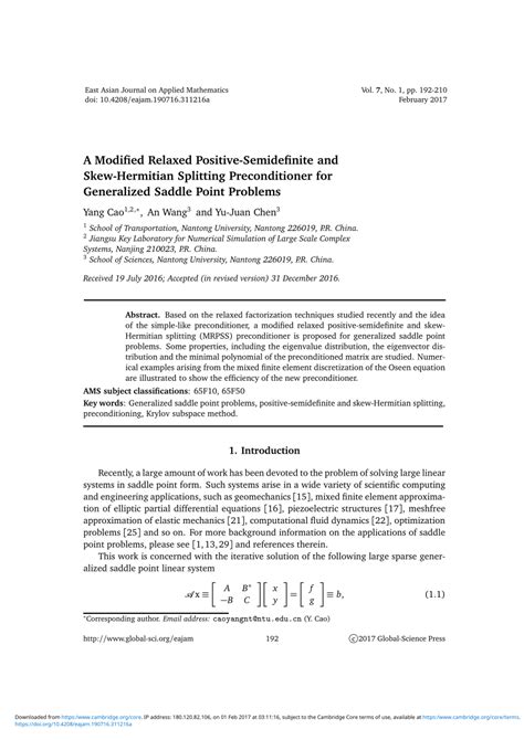 PDF A Modified Relaxed Positive Semidefinite And Skew Hermitian Splitting Preconditioner For