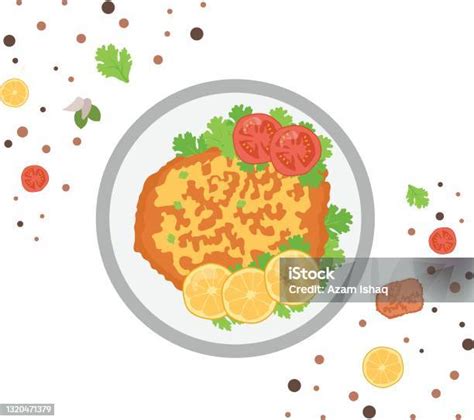 비엔나 팬 프라이드 송아지 커틀릿 벡터 아이콘 접시 개념에 레몬과 파슬장식 비너 슈니첼 오스트리아 기호의 국가 요리 전통 요리