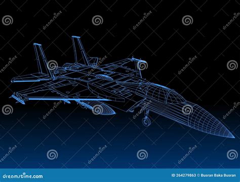 Wireframe Of The Aircraft From The Blue Lines Polygonal Plane Stock Illustration Illustration