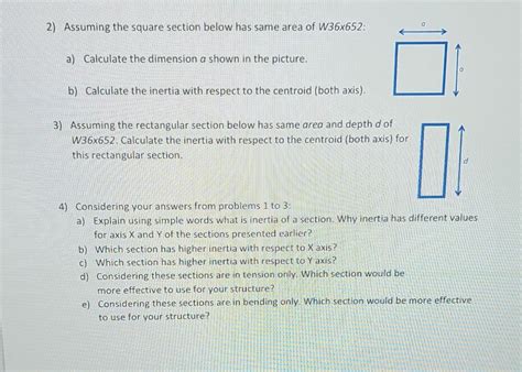 Solved 2 Assuming The Square Section Below Has Same Area Of Chegg Com