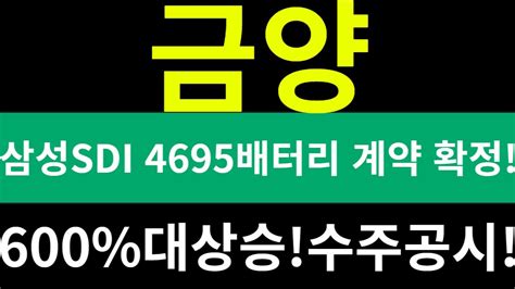 금양 긴급 삼성sdi 4695 배터리 계약 확정 600대상승 수주 공시2차전지배터리테슬라신재생4695금양주식엔솔양산투자2차구간계약확정