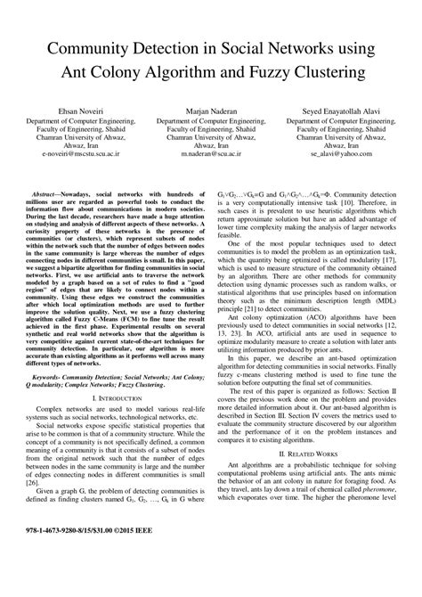 Pdf Community Detection In Social Networks Using Ant Colony Algorithm And Fuzzy Clustering